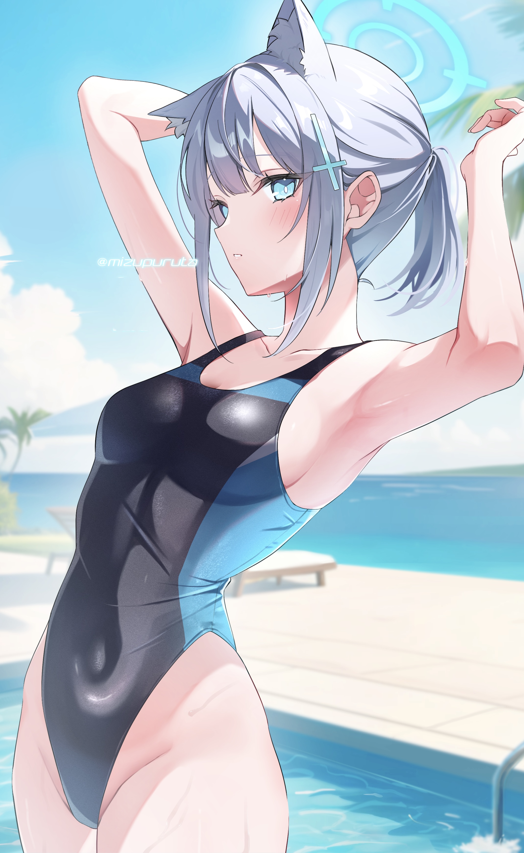 mizupuruta blue archive sunaookami shiroko animal ears halo nekomimi swimsuits wet | #1145997 ...